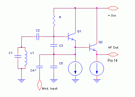Задающий генератор собран по схеме емкостной трехточки: